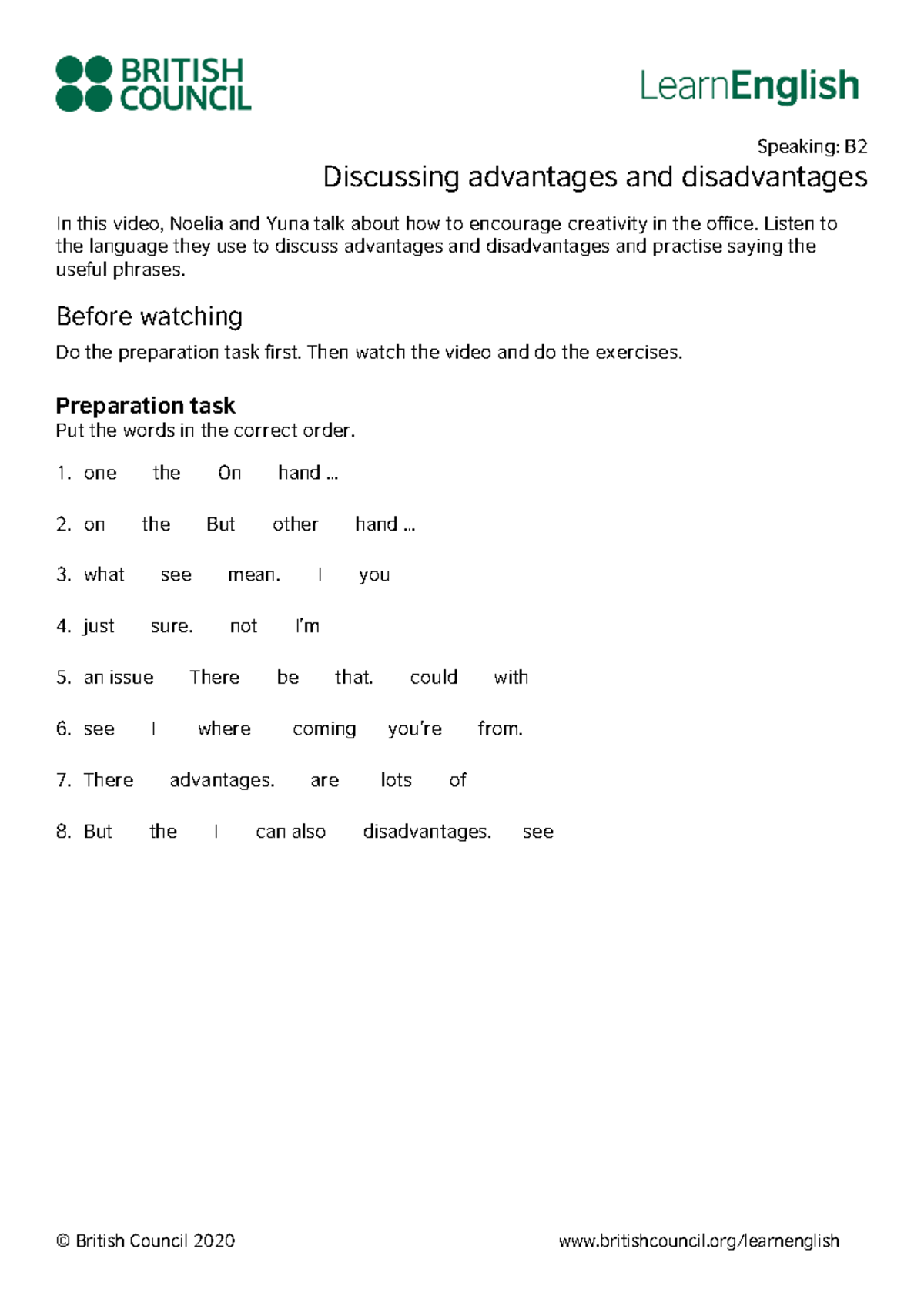 Learn English Speaking B2: Discussing Pros & Cons - Studocu