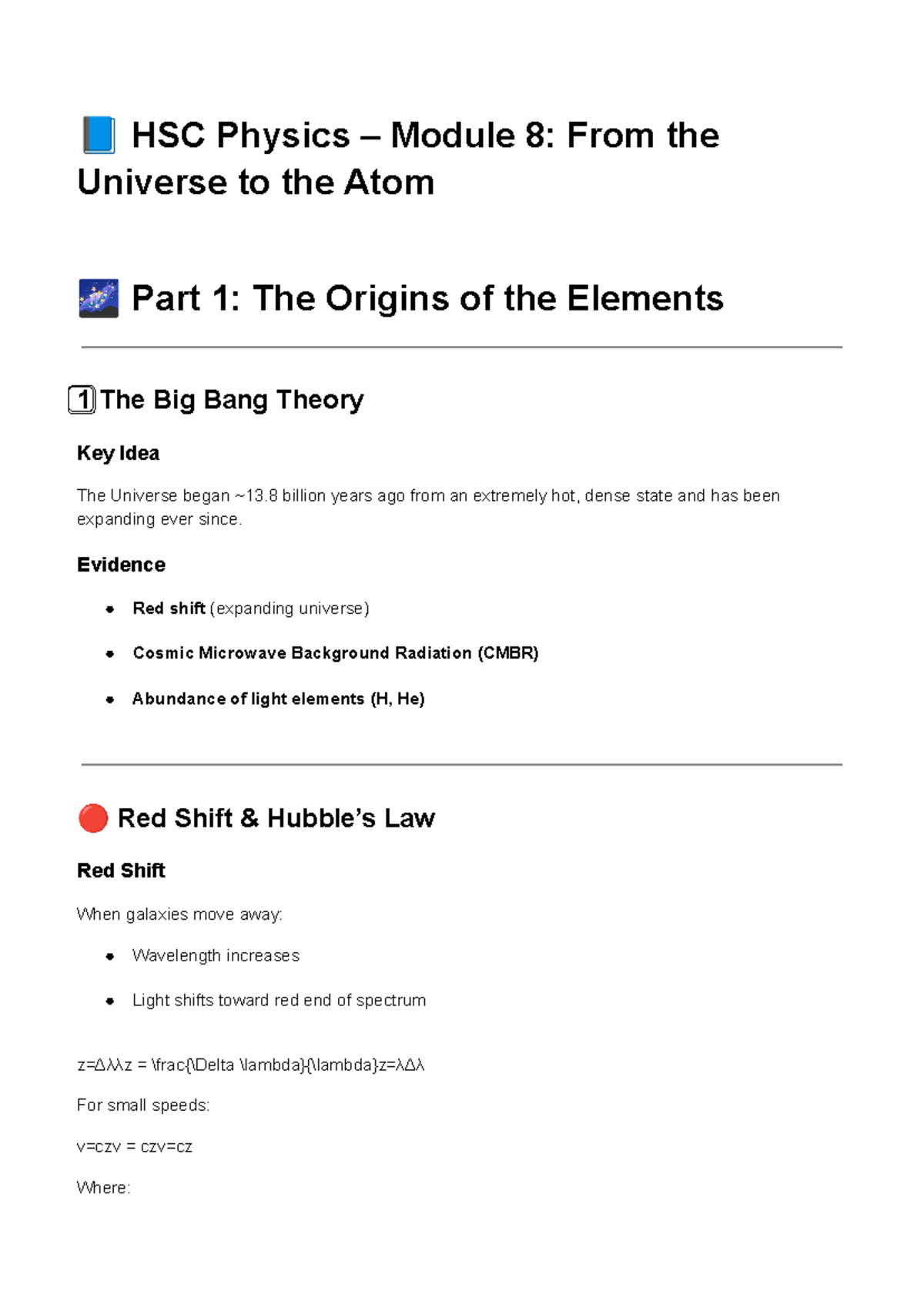 HSC Physics Module 8: The Universe to the Atom Overview - Studocu