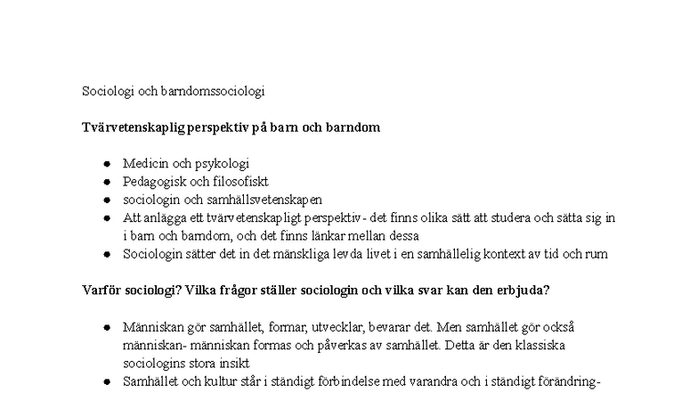 Sociologi och Barndomssociologi: Tvärvetenskapliga Perspektiv och ...