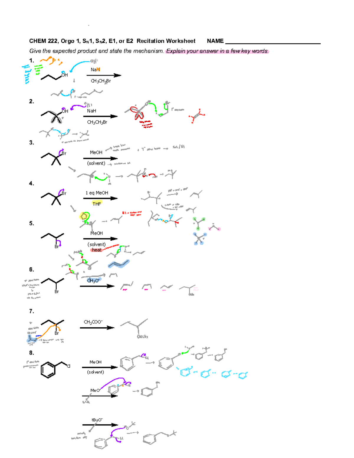 CHEM 222 Recitation 10: SN1, SN2, E1, E2 Mechanisms Explained - Studocu