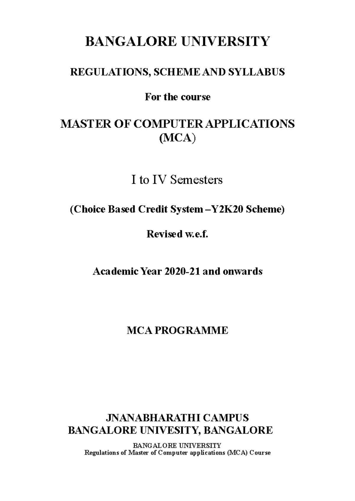 BANGALORE UNIVERSITY MCA Syllabus (I-IV Semesters) - Revised 2023 - Studocu