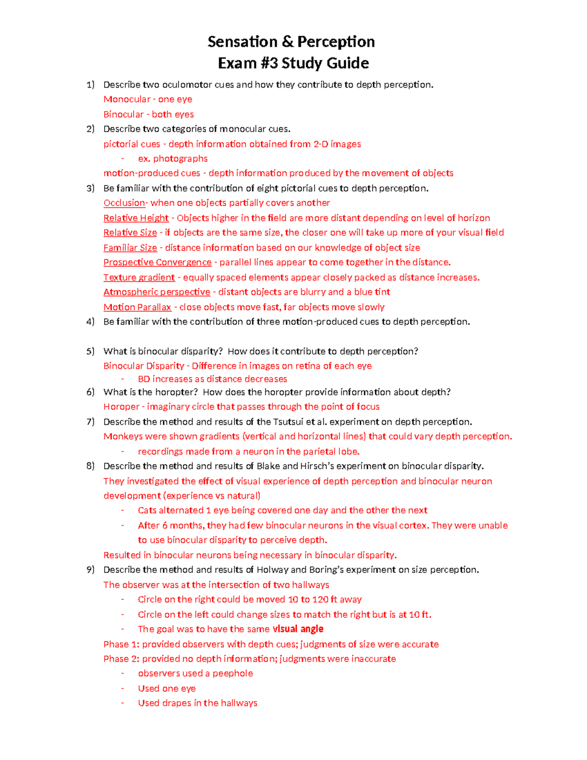 Sensation & Perception Exam #3 Study Guide: Key Concepts and ...