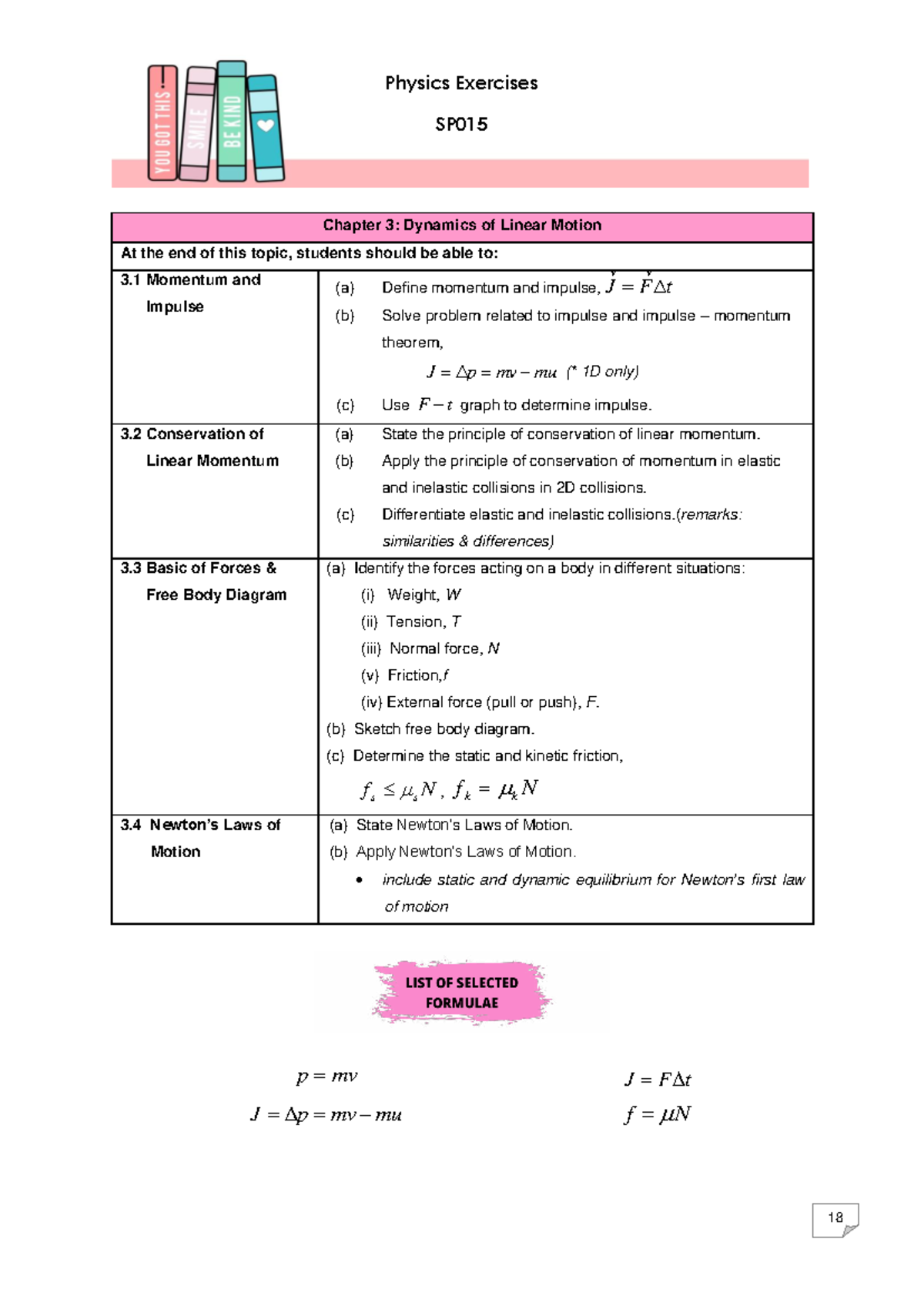 Physics Exercises SP015: Chapter 3 - Dynamics of Linear Motion - Studocu