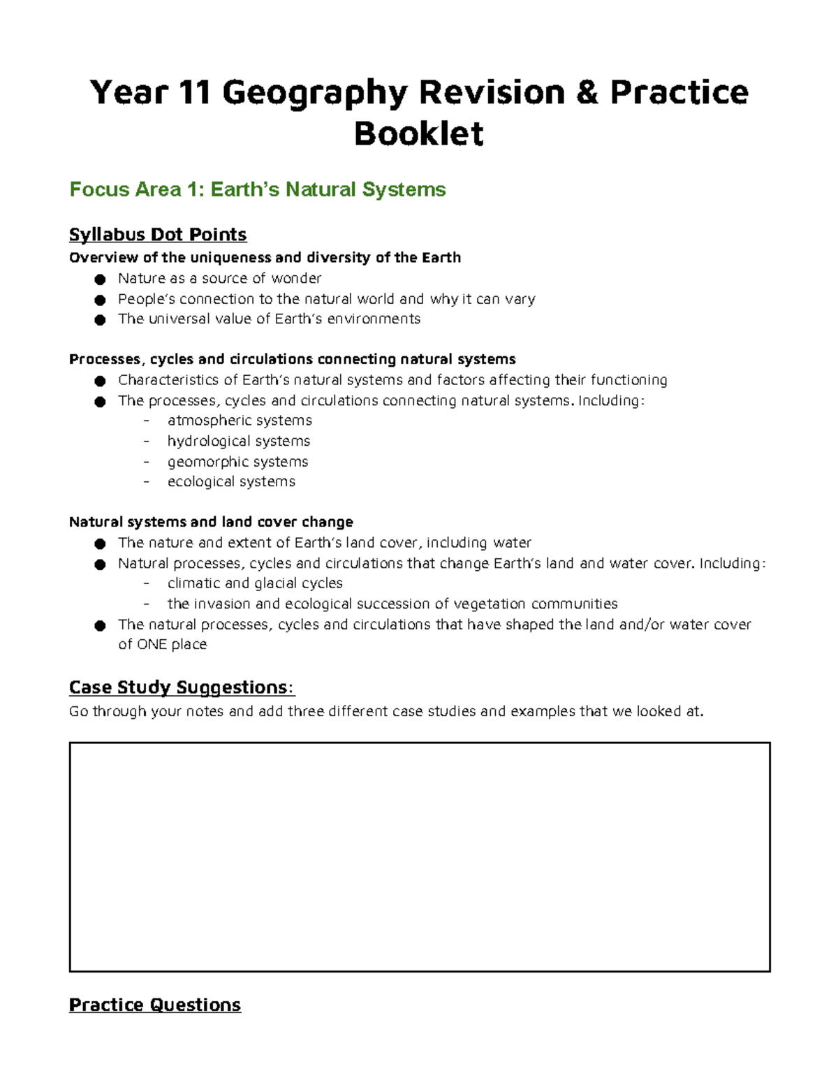 Year 11 Geography Revision & Practice Booklet: Natural Systems & Human ...