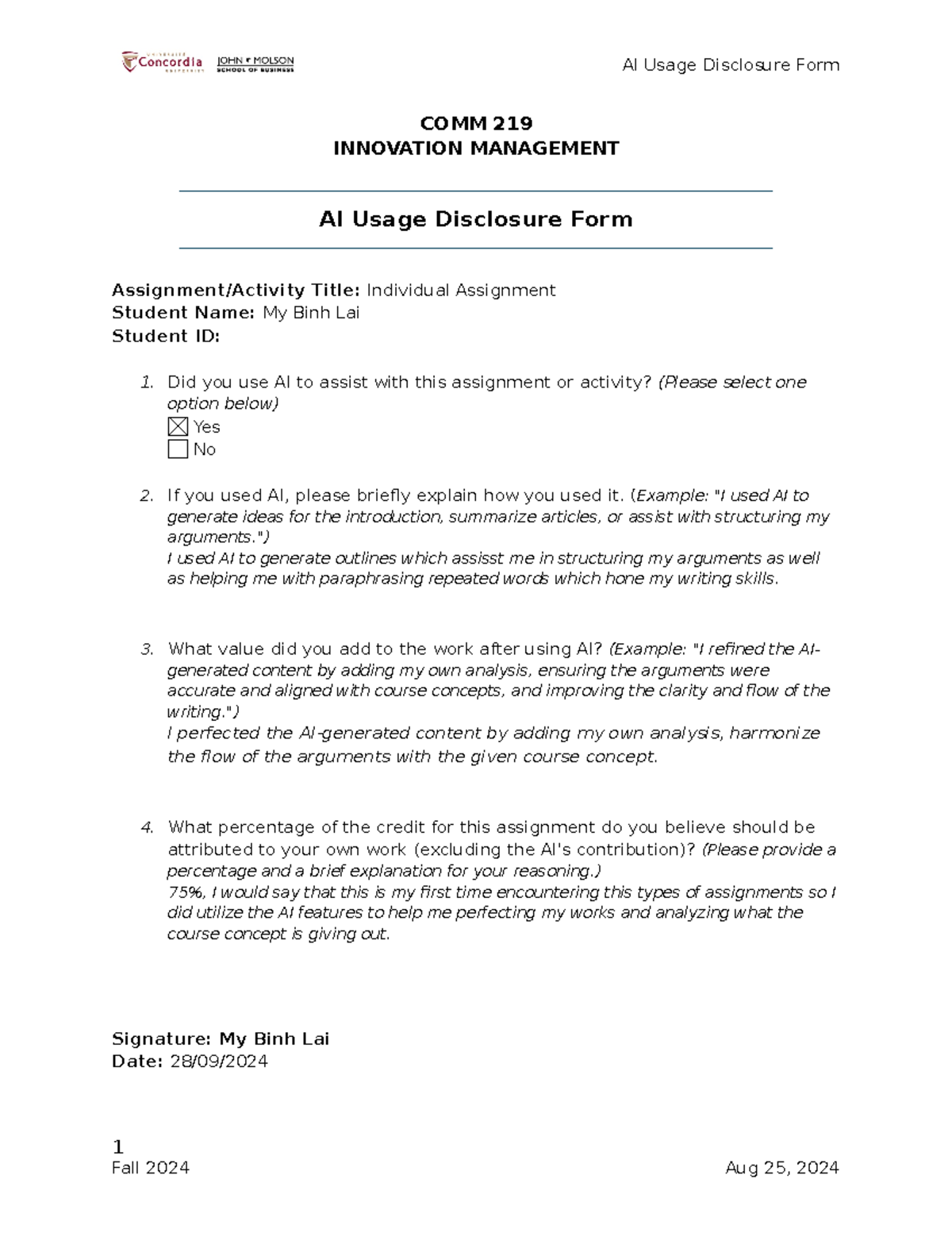 AI Usage Disclosure Form Updated - AI Usage Disclosure Form COMM 219 ...