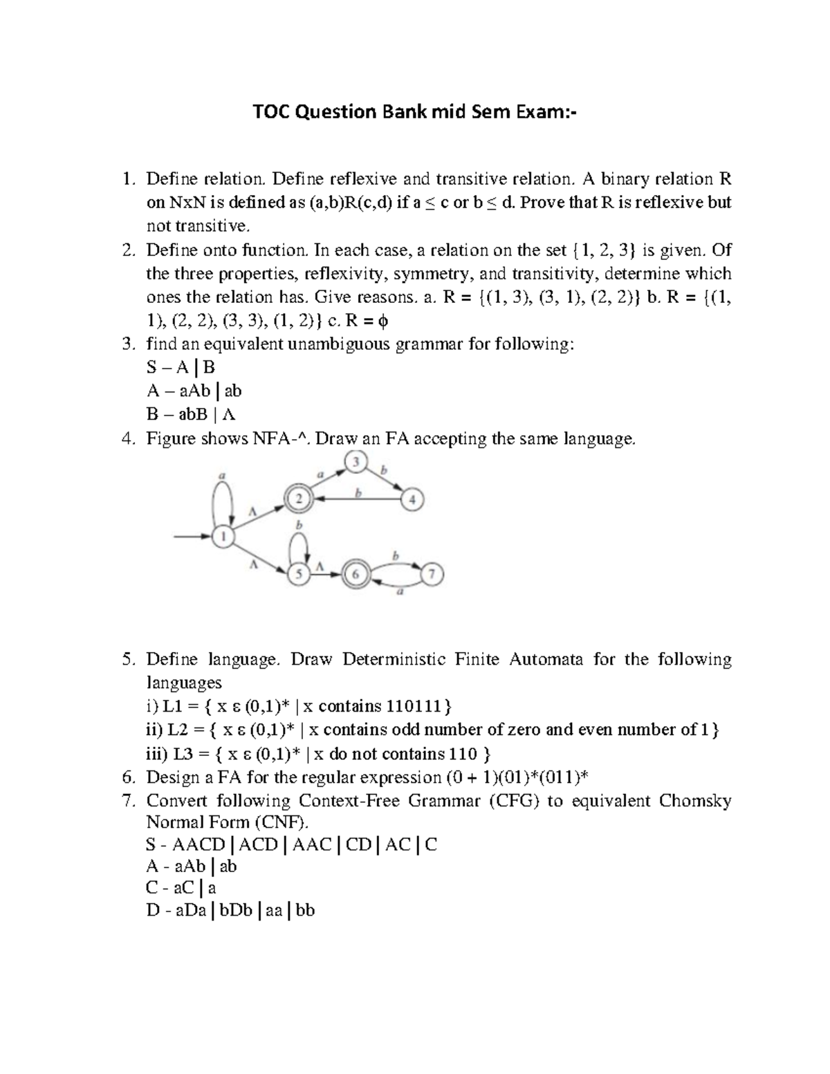 TOC Question Bank for GTU Mid Sem Exam - Essential Study Guide - Studocu