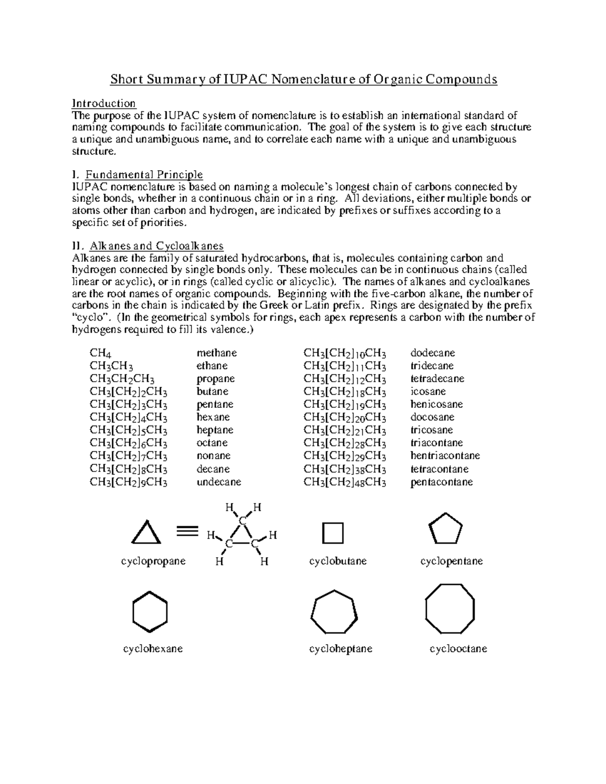 Short Summary of IUPAC Nomenclature for Organic Compounds - Studocu
