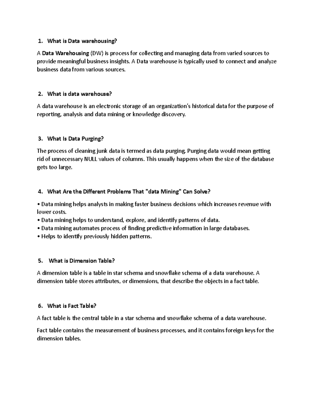 Data Warehouse & Mining Viva Questions - Data Warehousing & Mining - MU ...