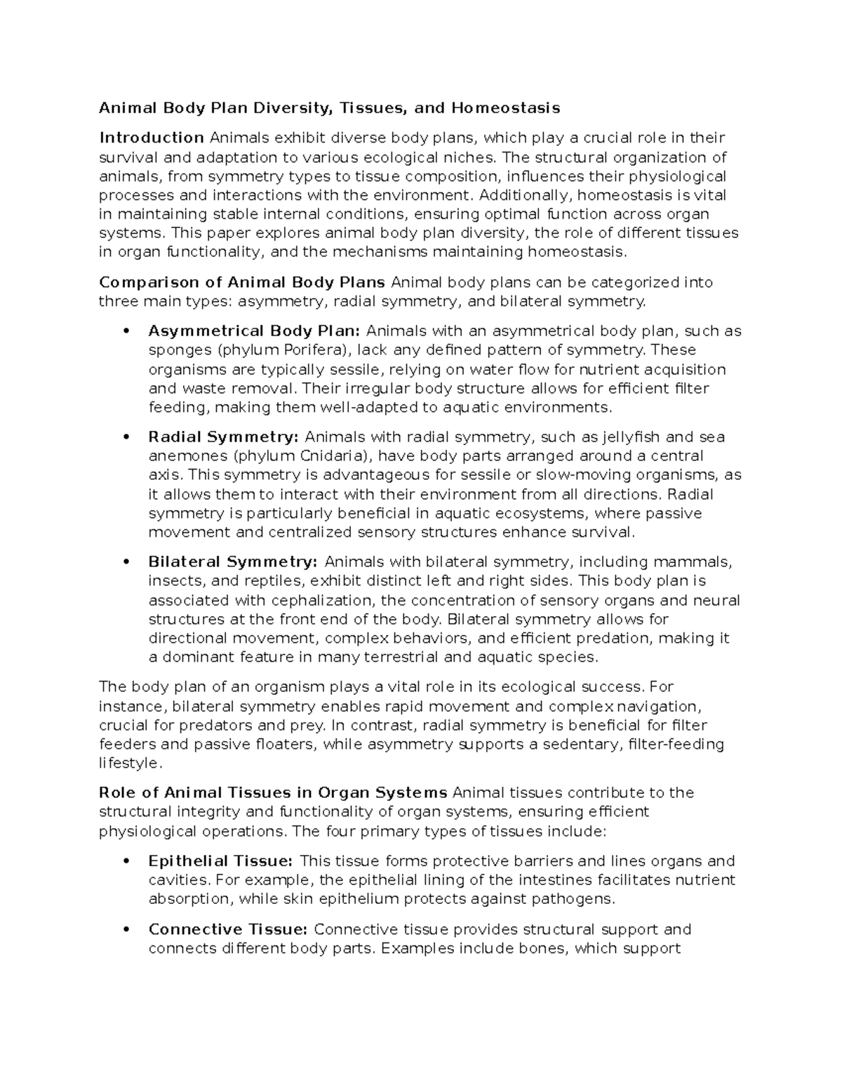 Animal Body Plan Diversity - The structural organization of animals ...