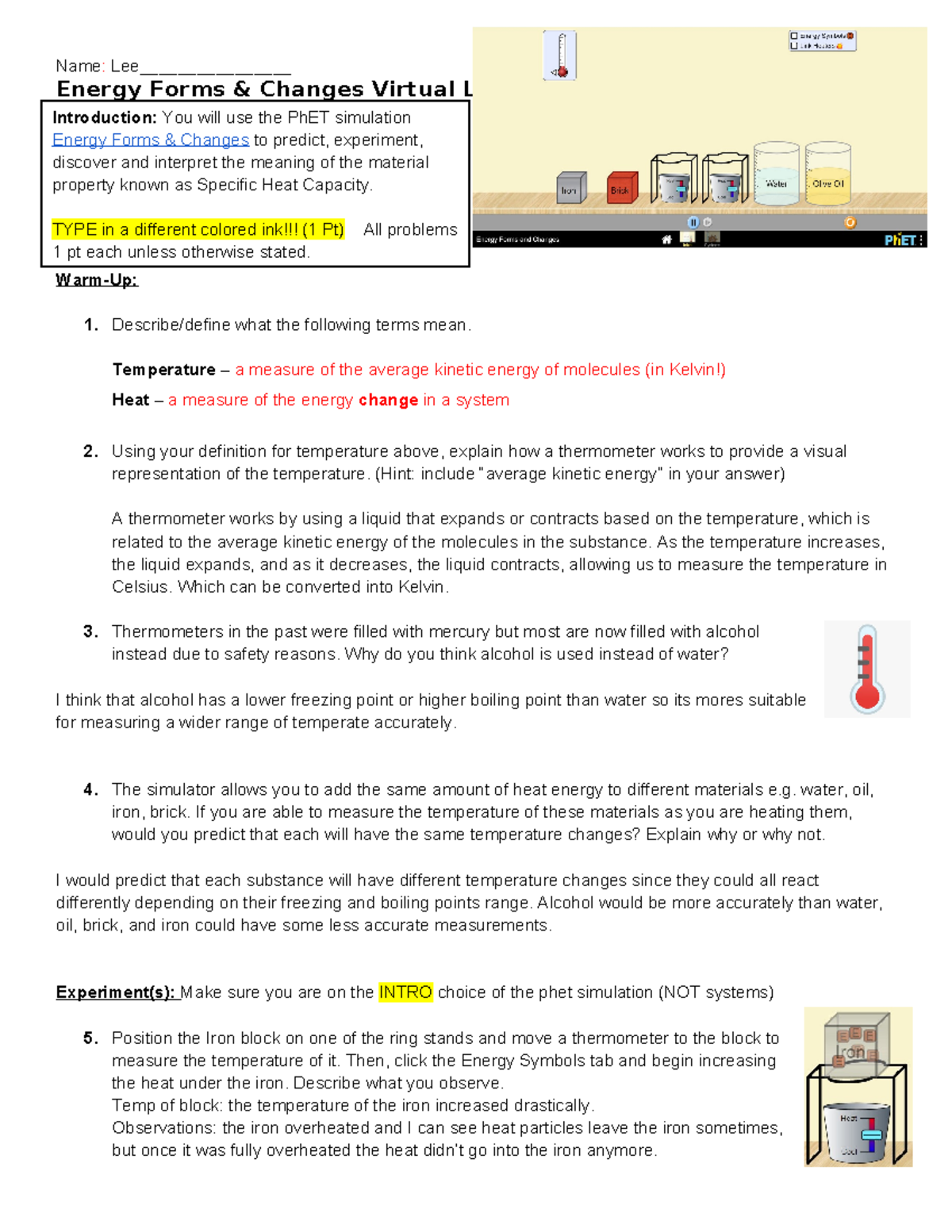 Ph ET Energy Forms & Changes Lab: Understanding Heat Capacity - Studocu