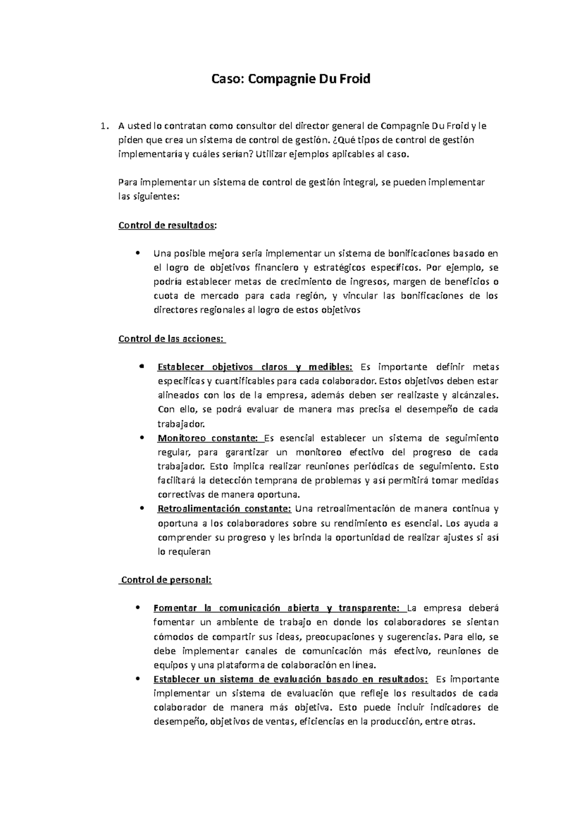 Caso Compagnie Du Froid: Sistema de Control de Gestión Integral - Studocu