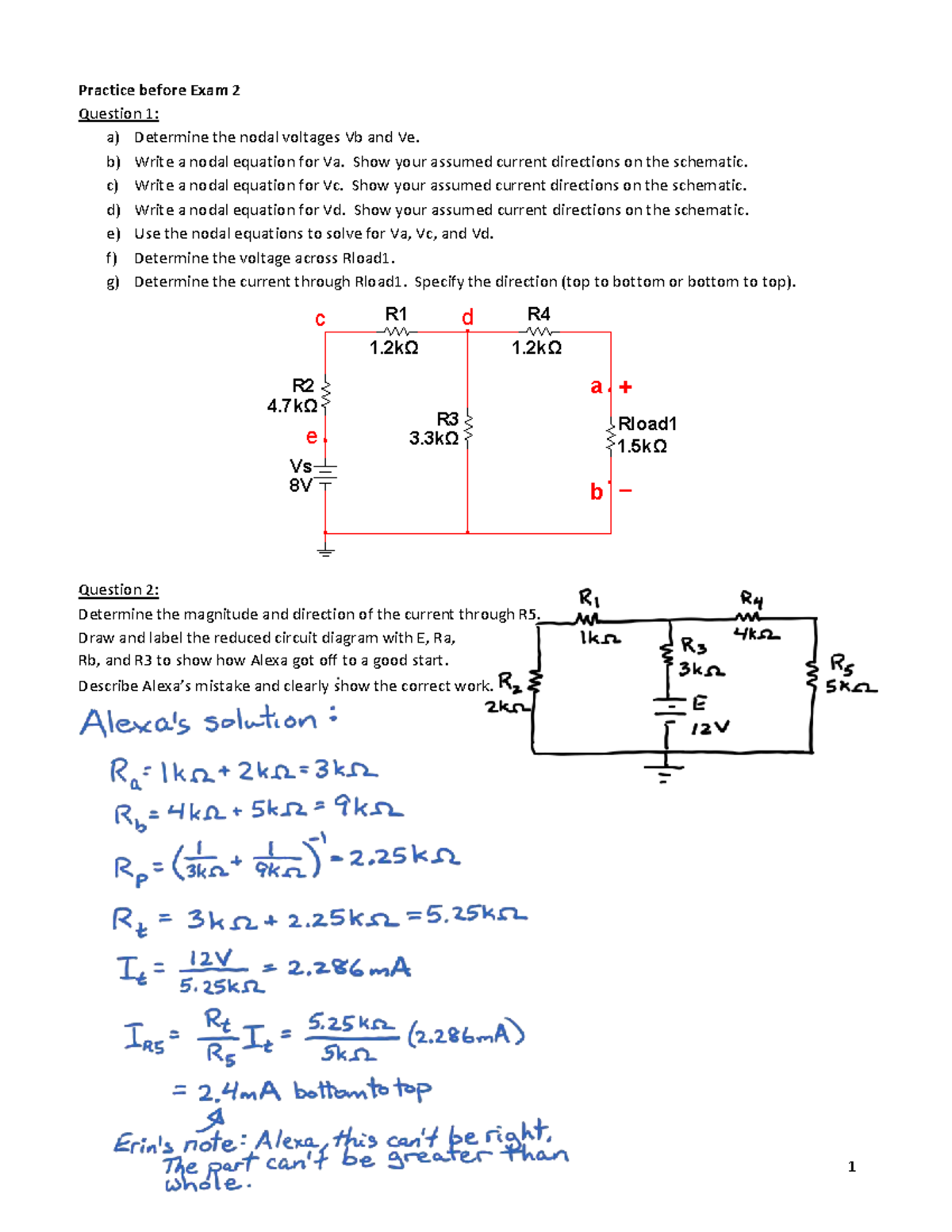 Practice Questions for Circuit Analysis Exam 2 (EE101) - Studocu