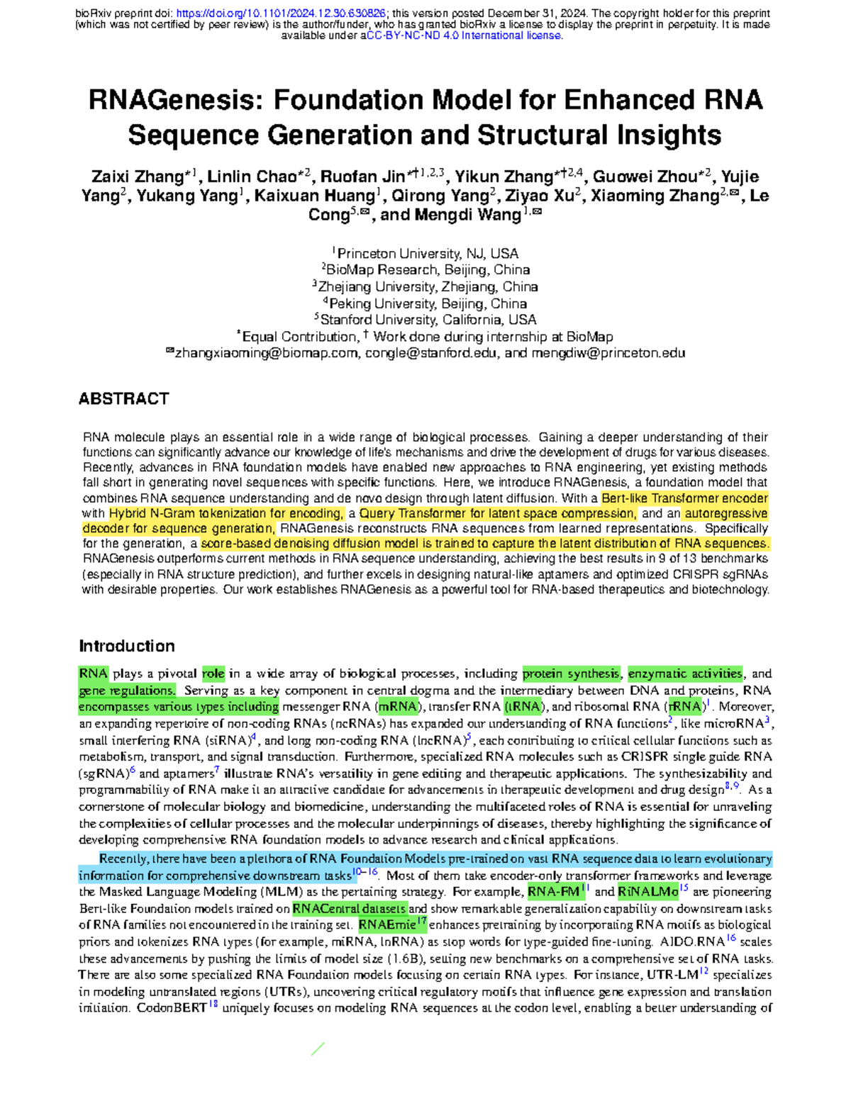 RNAGenesis: A Novel Foundation Model for RNA Sequence Engineering - Studocu