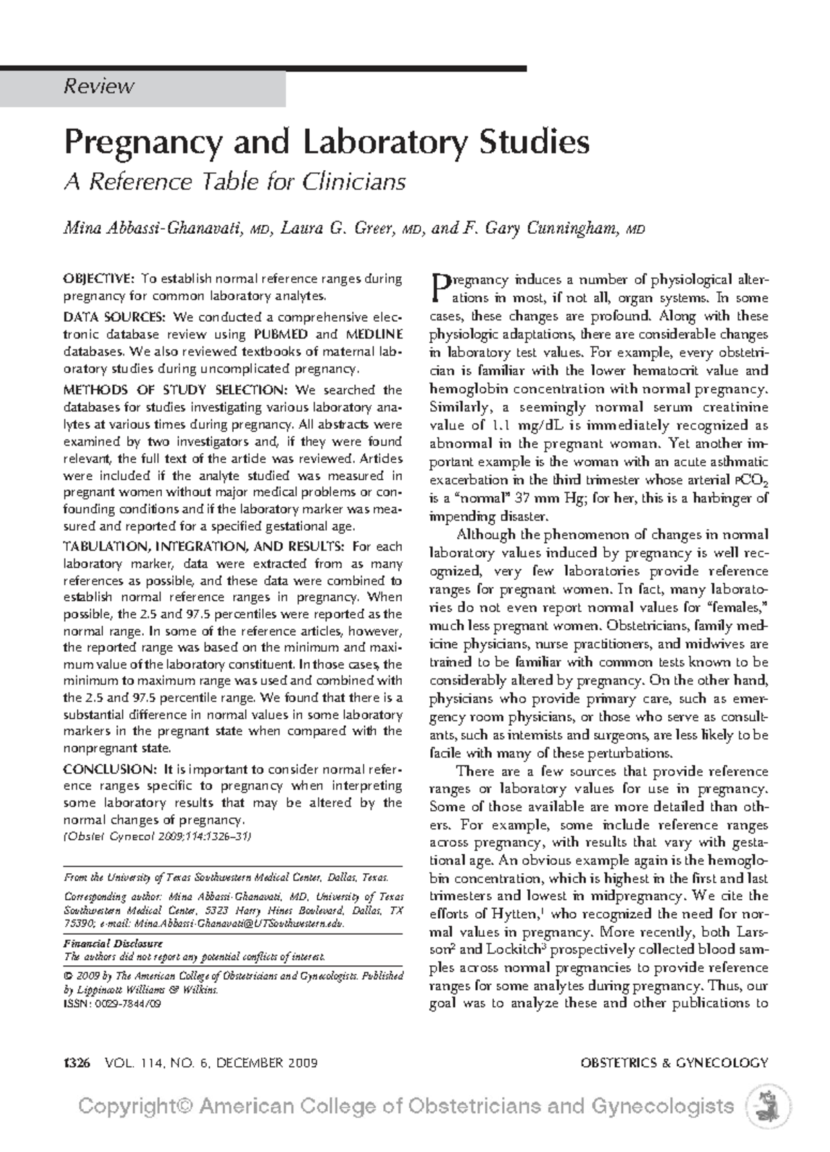 Laboratory Reference Ranges in Pregnancy: A Clinician's Guide - Studocu