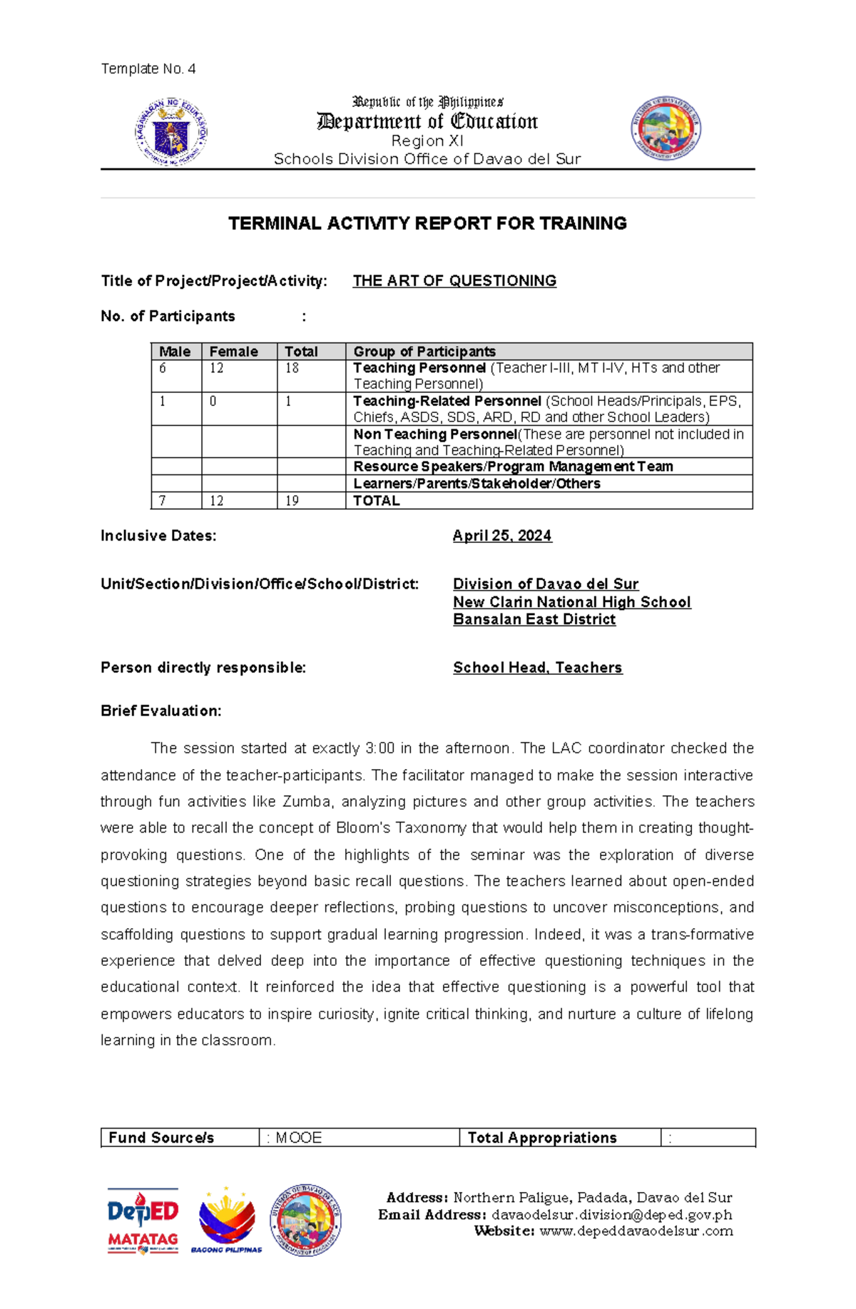 Terminal Activity Report on "The Art of Questioning" - Apr 2024 - Studocu