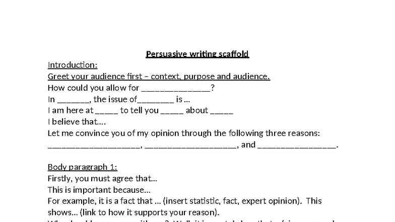 Persuasive Speech Script Scaffold: Structure & Tips - Studocu