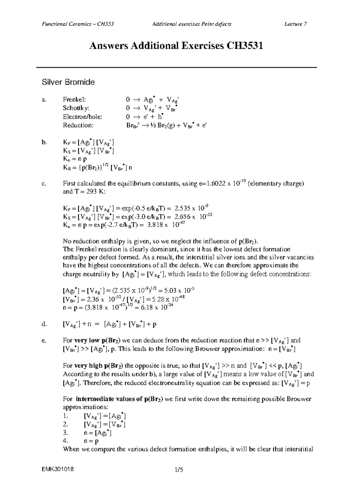 Lecture 7 Exercises - Answers: Brouwer Diagram Analysis for Defects ...