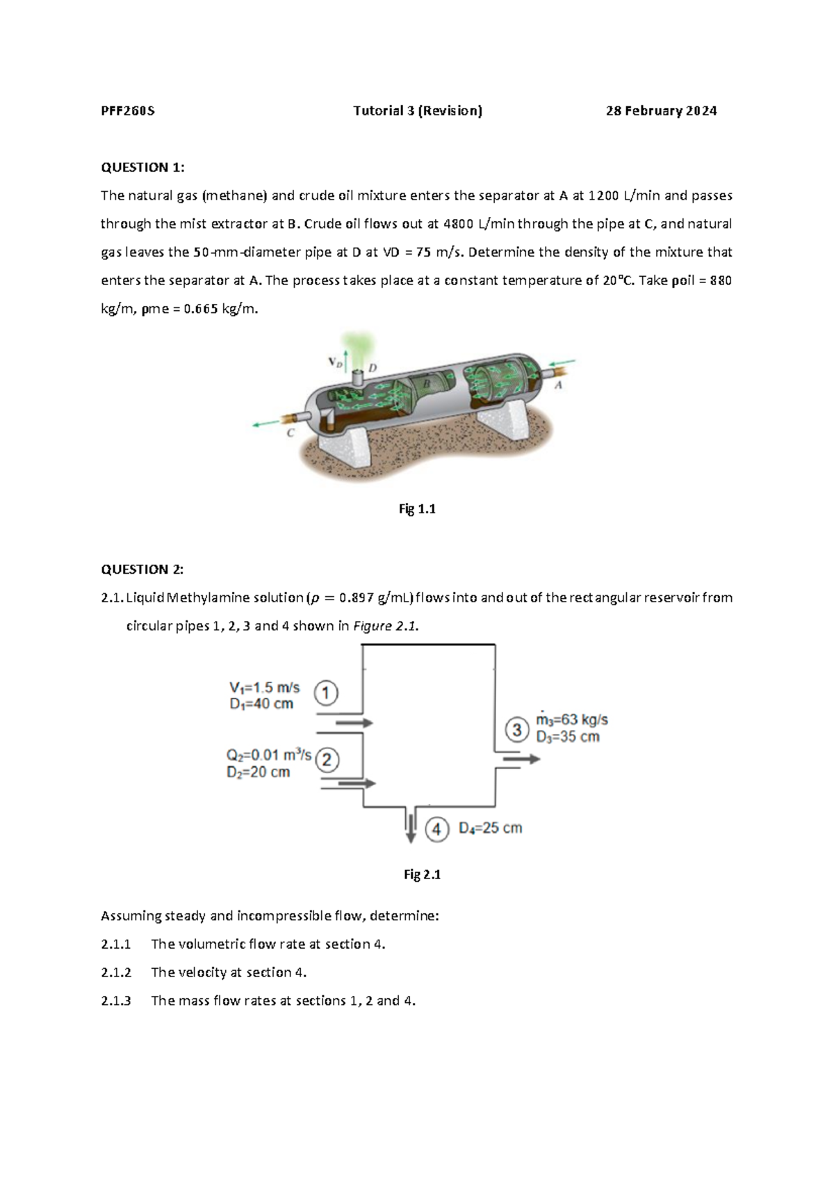2024 Tutorial 3 Revision 1 - PFF260S Tutorial 3 (Revision) 28 February ...
