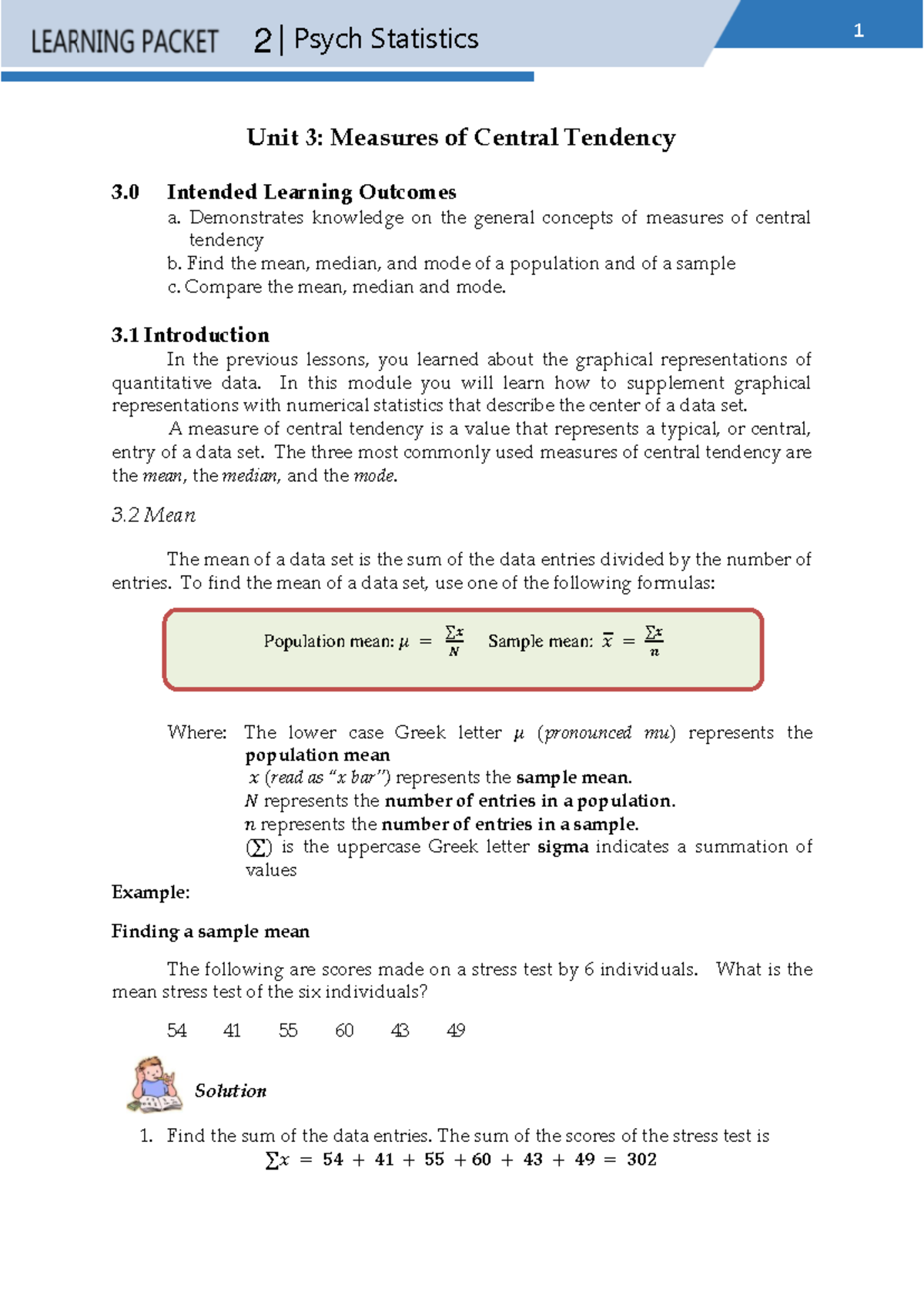 Psych Statistics 1 Unit 3: Central Tendency & Variability Notes - Studocu