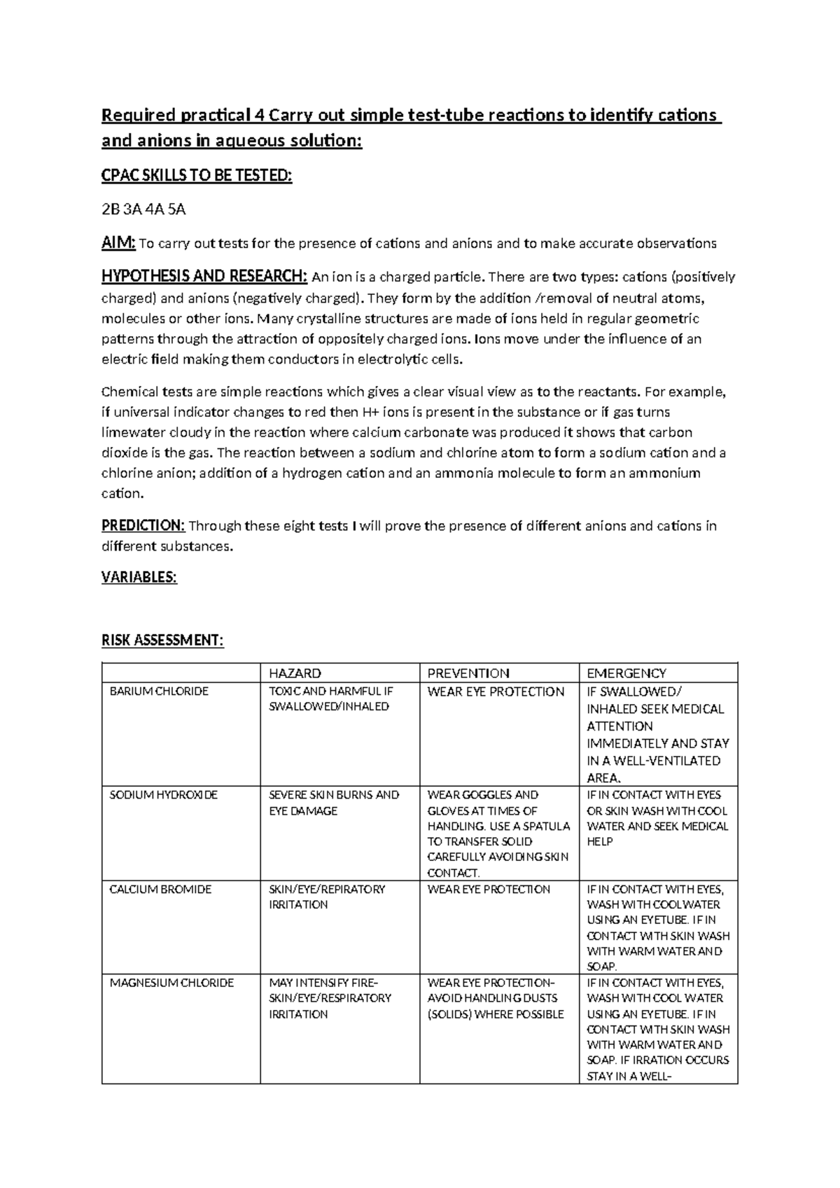Required Practical 4: Simple Tests for Cations and Anions ...