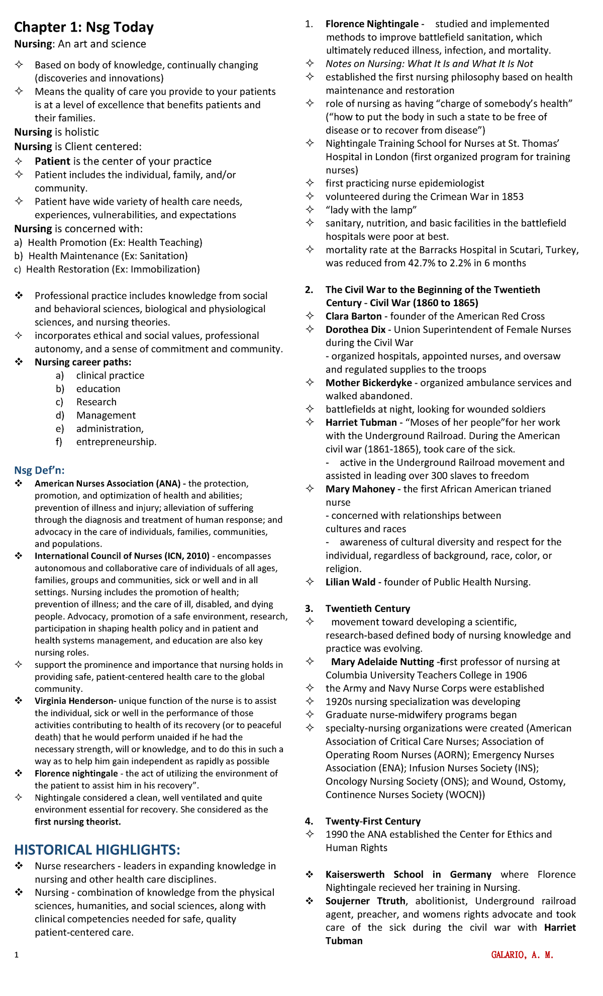 Chapter 1 Nsg Today - Chapter 1: Nsg Today Nursing : An art and science Based on body of - Studocu