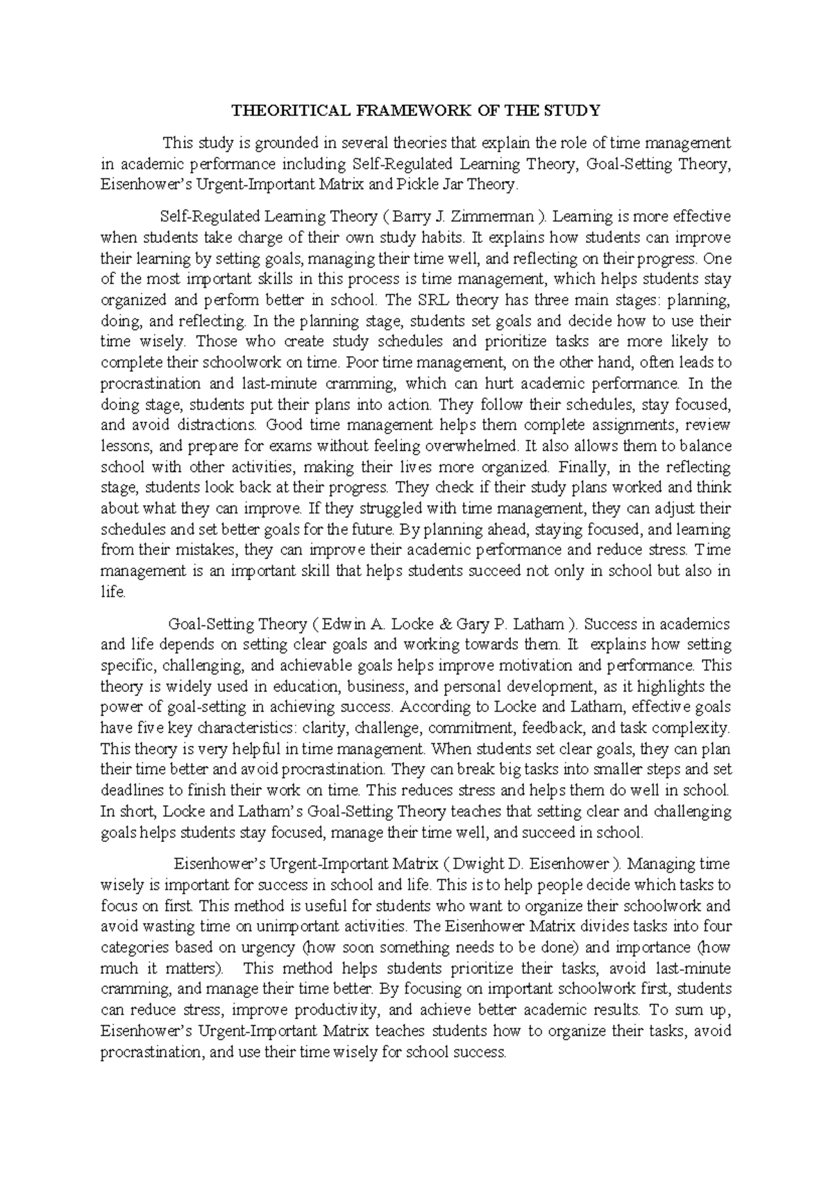 Theoretical Framework for Study G2: Time Management Theories Explained ...