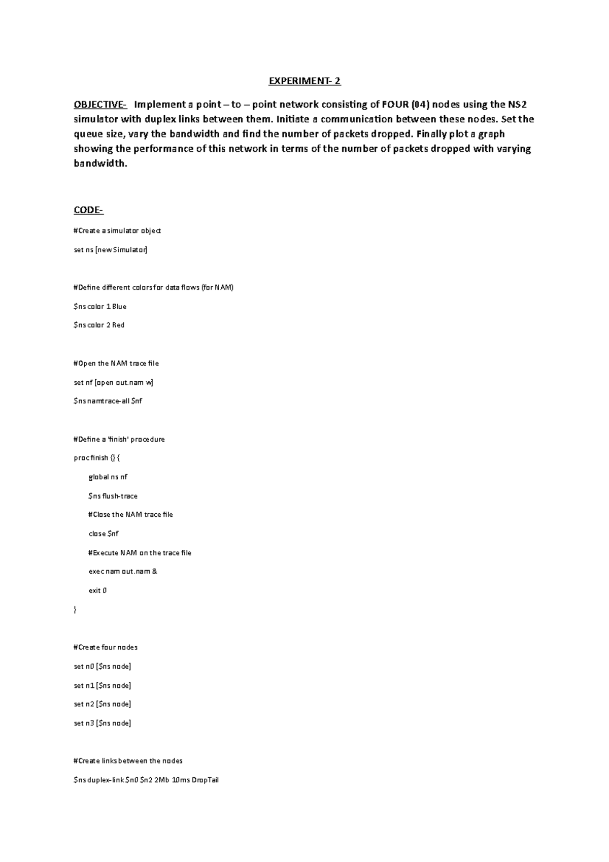 Experiment 3: Implementing an Ethernet LAN with Traffic Analysis in NS2 ...