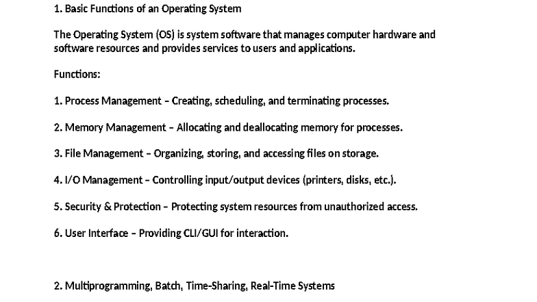 Operating System Functions Overview - 36ufdeh - Studocu