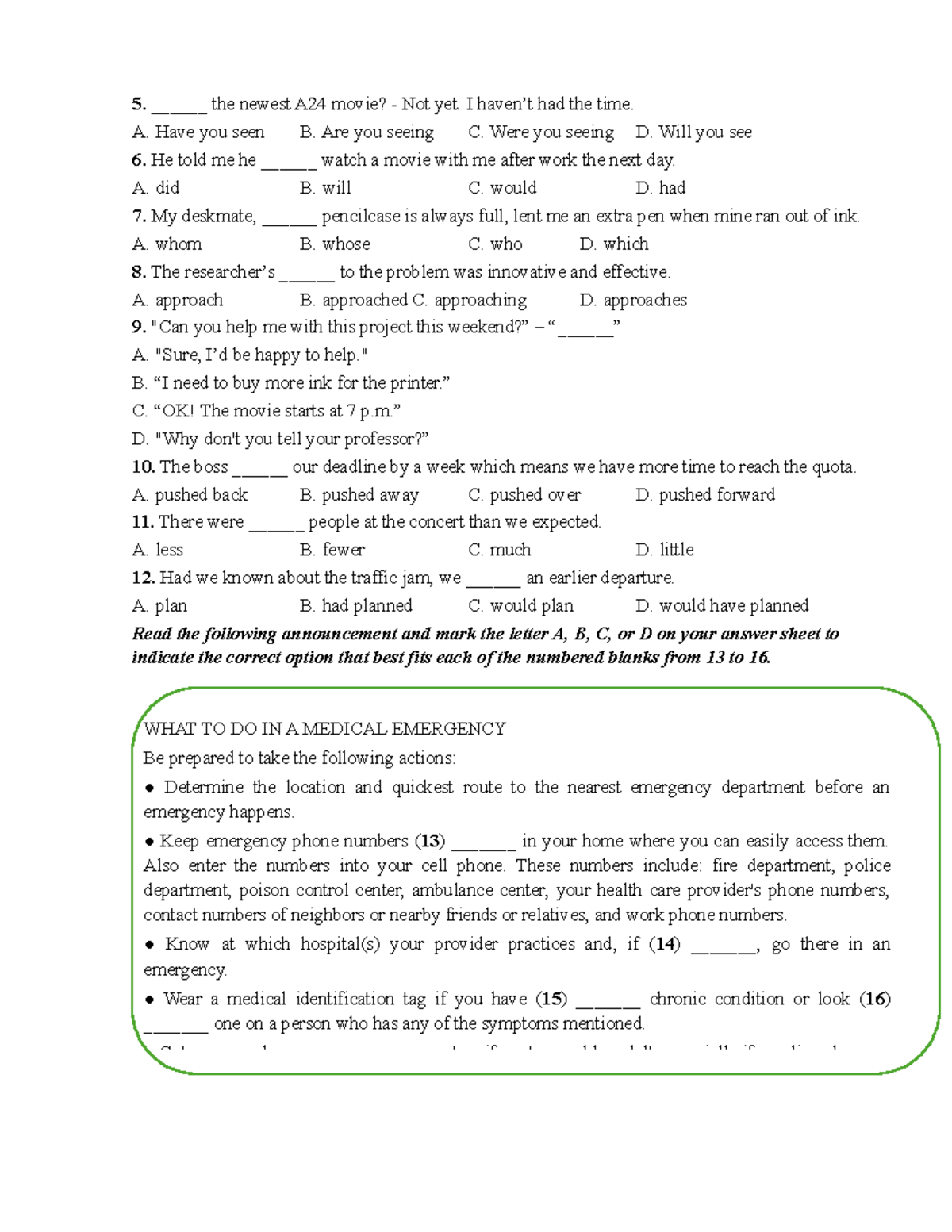 Test 7 - English Language Proficiency Practice Questions - Studocu