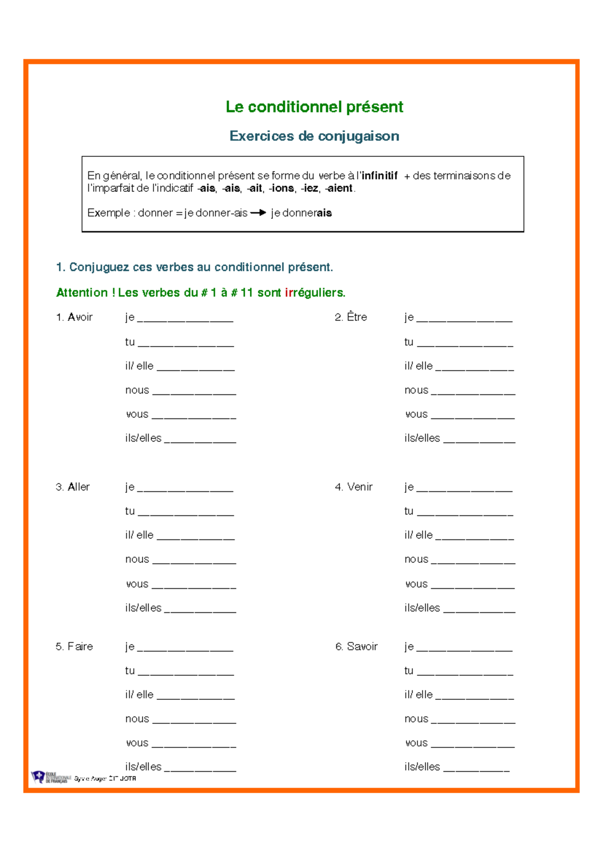 Conditionnel Présent : Exercices de Conjugaison et Corrigés - Studocu