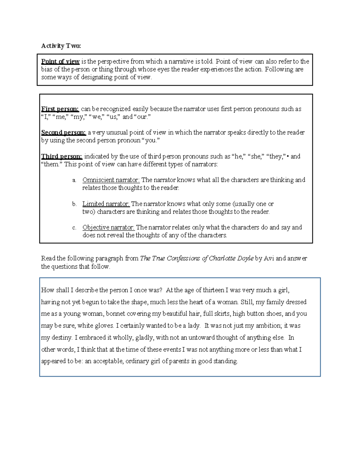 5. Point of View Using Children's Stories Act. 2 - Activity Two: Read ...
