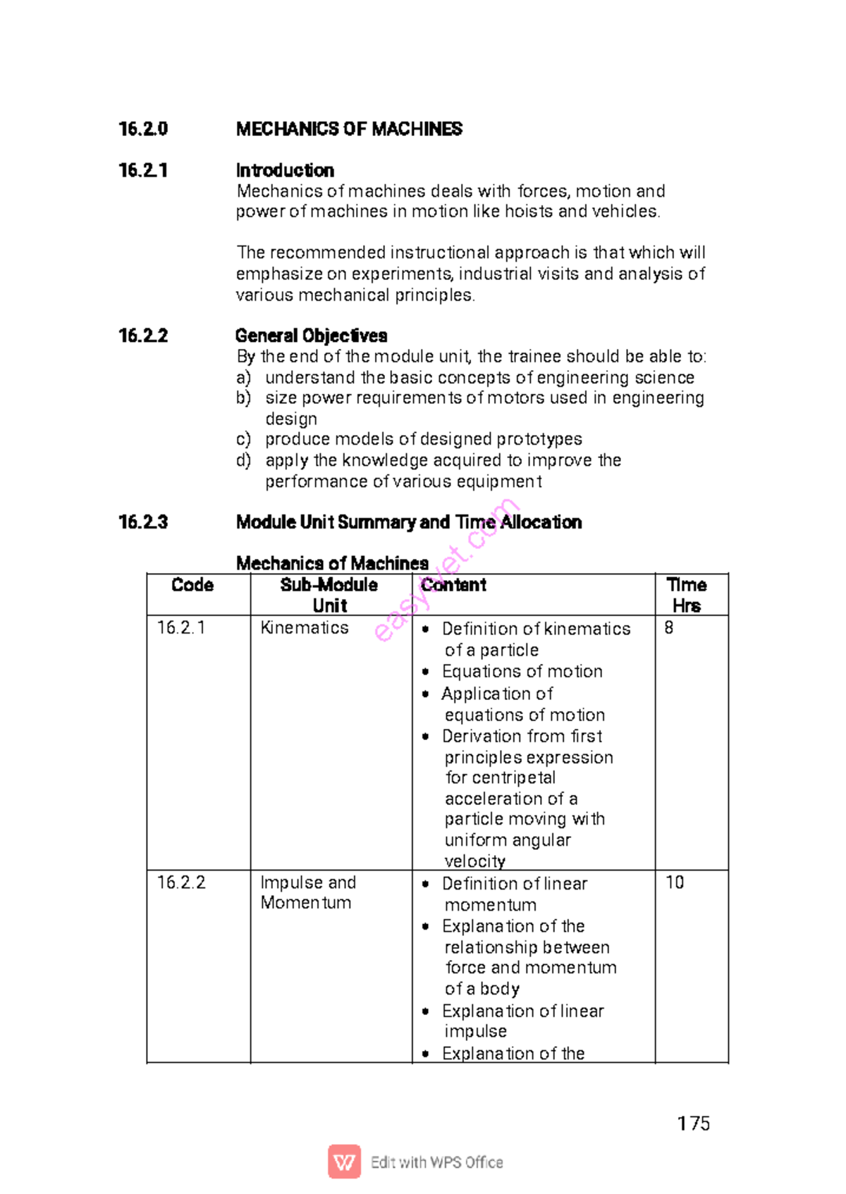 Mechanics of Machines - Course Outline and Objectives (16.2) - Studocu