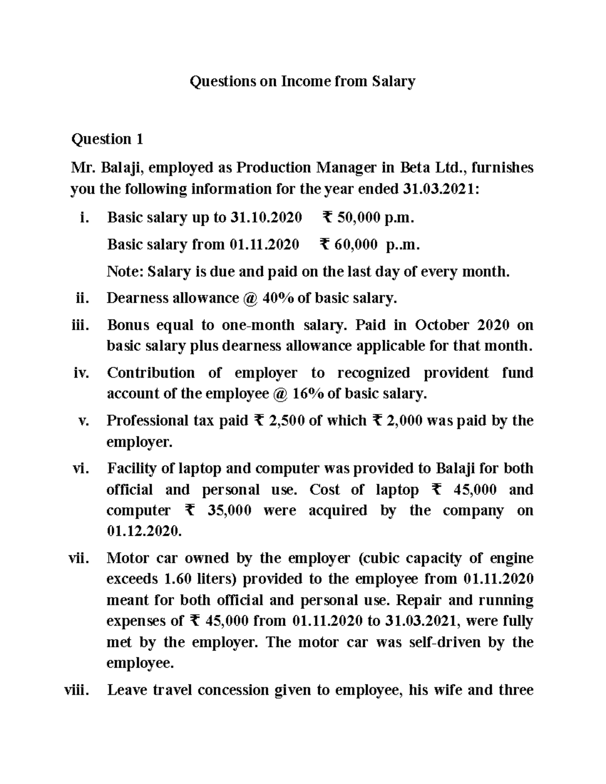 Solved Problems on Salary Income Computation for AY 2021-22 - Studocu