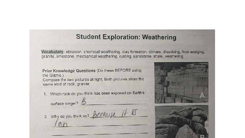 Weathering Gizmo Exploration: Types and Effects on Rocks - Studocu