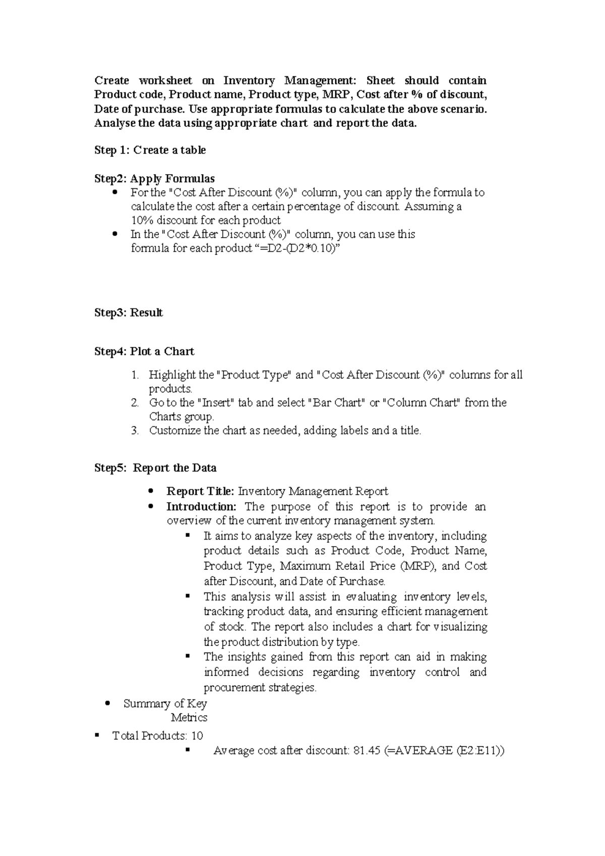 Inventory Management Worksheet: Product Analysis & Reporting - Studocu