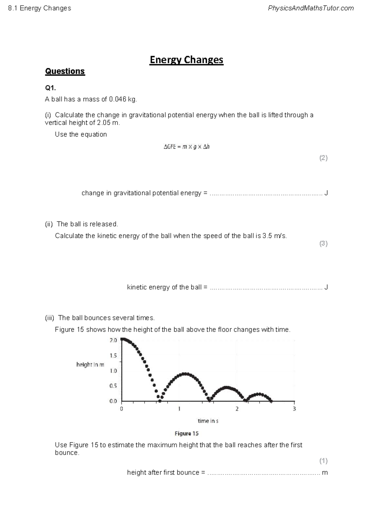 8.1 Energy Changes - Physics and Maths Tutor Questions and Solutions ...