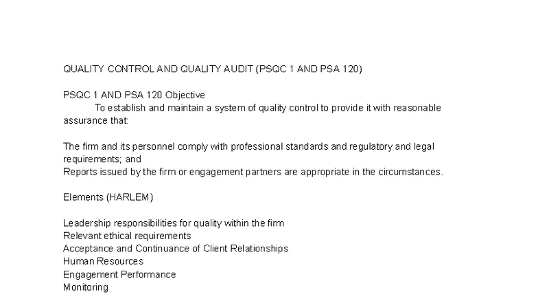 Quality Control & Audit Overview (PSQC 1 & PSA 120) - Studocu