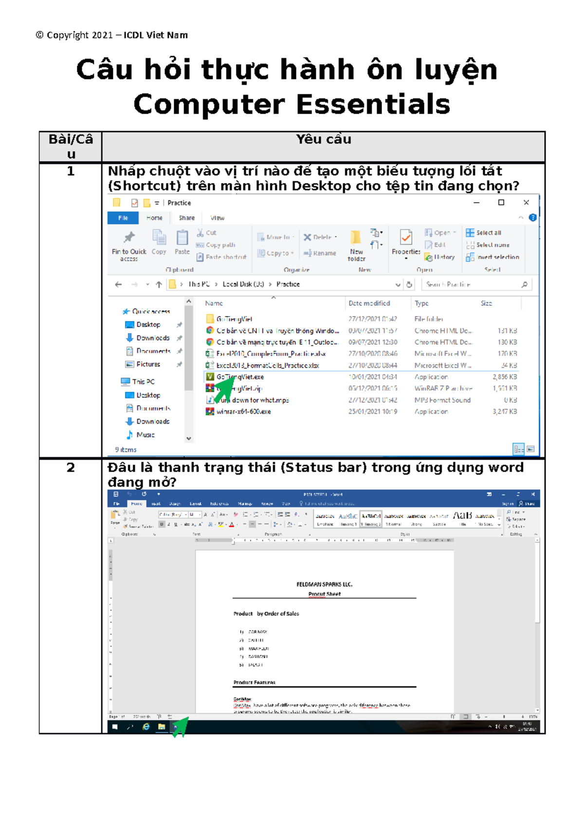 ICDL - Computer Essentials - Câu hỏi thực hành ôn luyện Computer ...