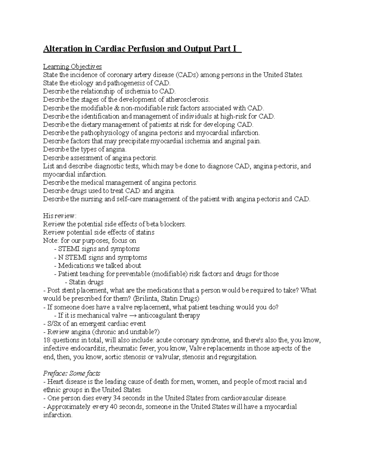 EXAM 2: Cardiac Perfusion & Output Alterations - Part I Overview - Studocu