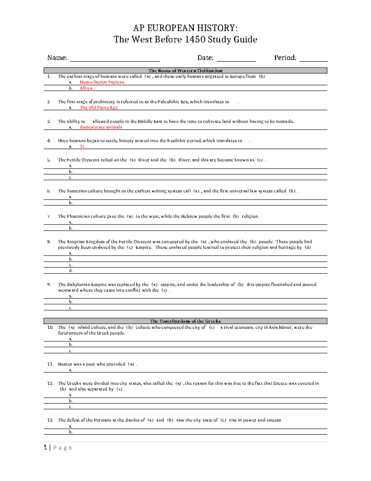 AP EUROPEAN HISTORY: The West Before 1450 Comprehensive Study Guide ...