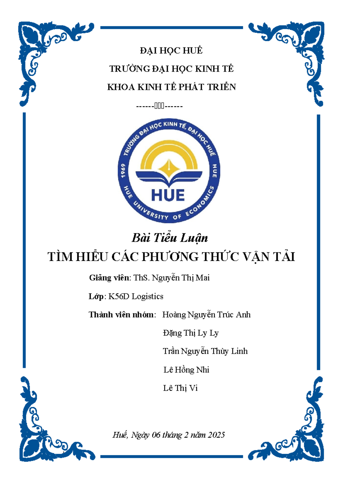 Đề Cương Tiểu Luận: Tìm Hiểu Các Phương Thức Vận Tải (K56D) - Studocu