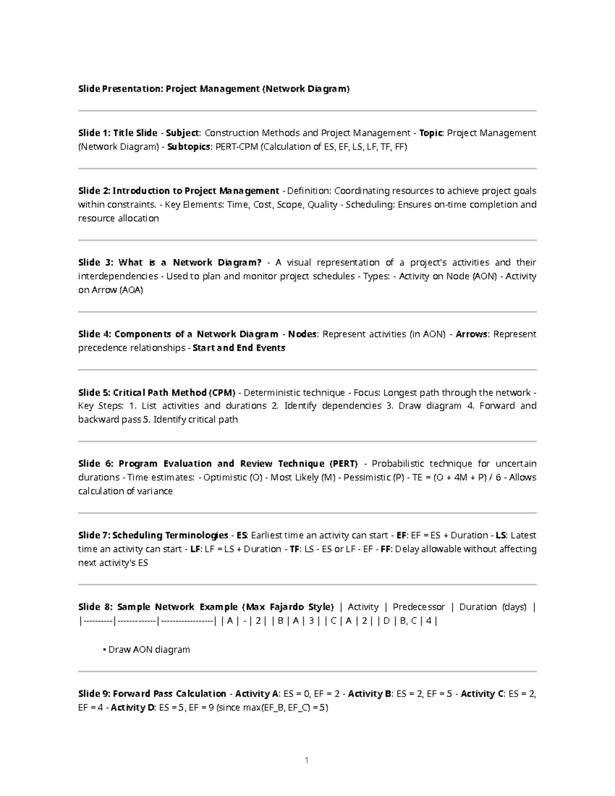 Project Management (Network Diagram) Presentation - PM 101 - Studocu