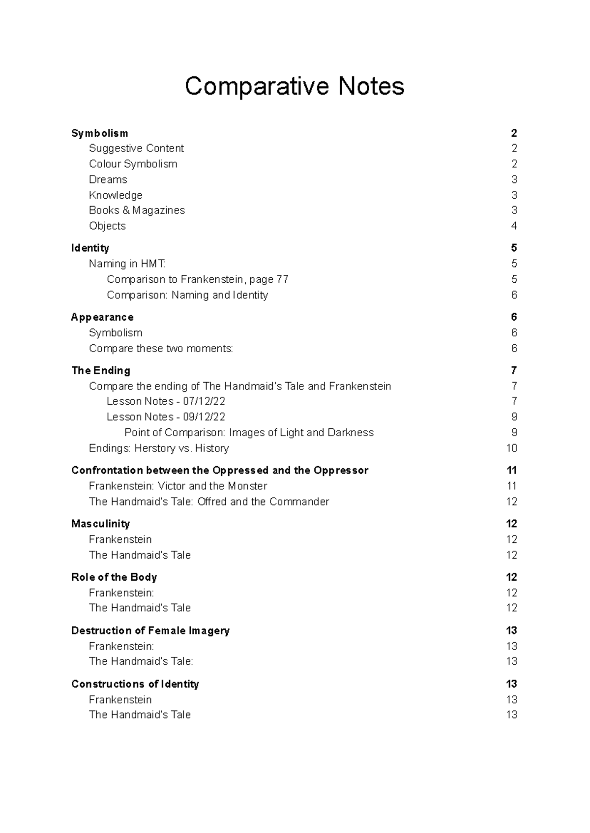 Comparative Notes for English Lit: Frankenstein vs. The Handmaid's Tale ...