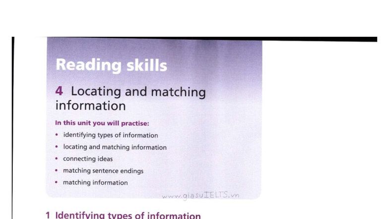 Reading Skills 4: Locating & Matching Info - In-Class Practice - Studocu