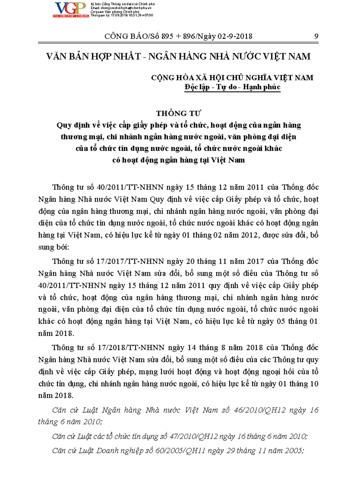2018 895 + 896 14-VBHN-NHNN - C‘NG B¡O/Sá 895 + 896/Ng‡y 02-9-2018 9 V N BÀN HþP NHÂT - NG¬N H ...