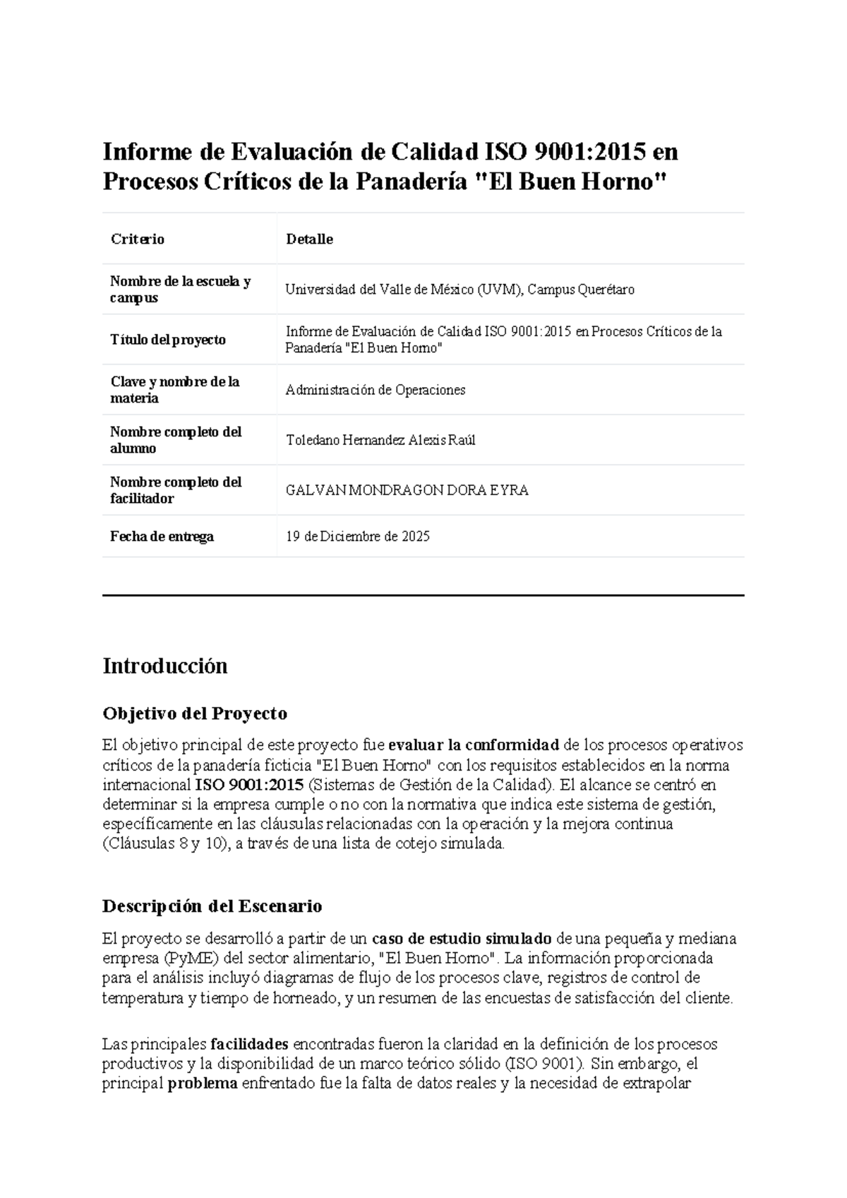Informe de Evaluación de Calidad ISO 9001:2015 en Procesos Críticos de ...