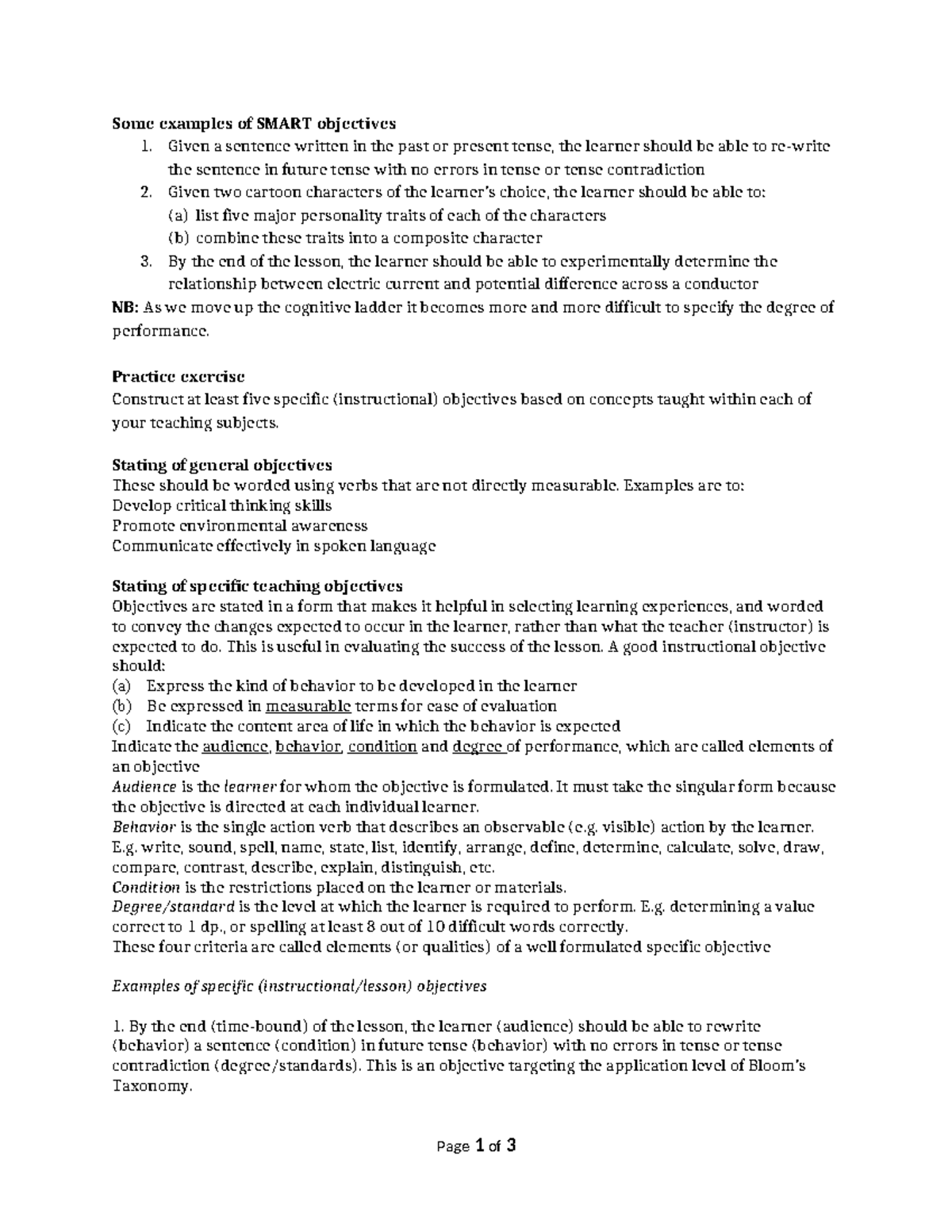 ECT 210 HOUT SEPT2023: Examples of SMART Objectives and Learning ...