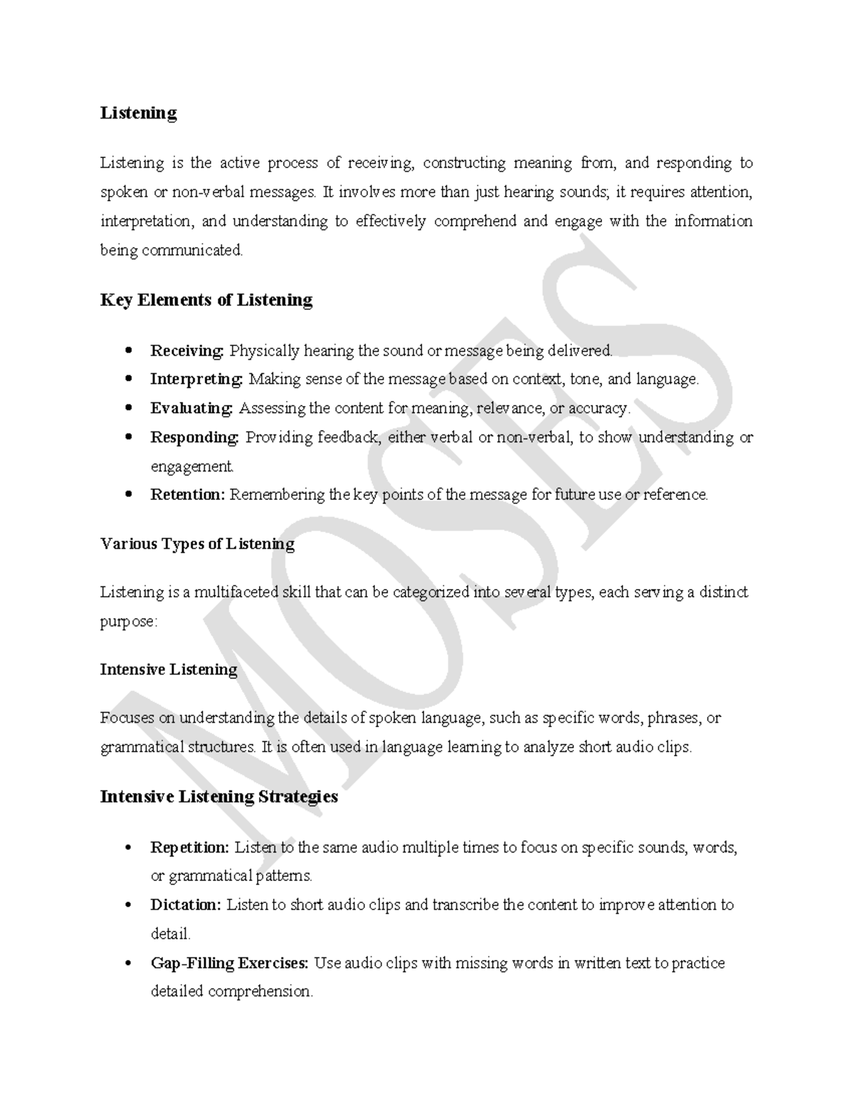 Listening & Speaking - Notes on Effective Listening Strategies and ...