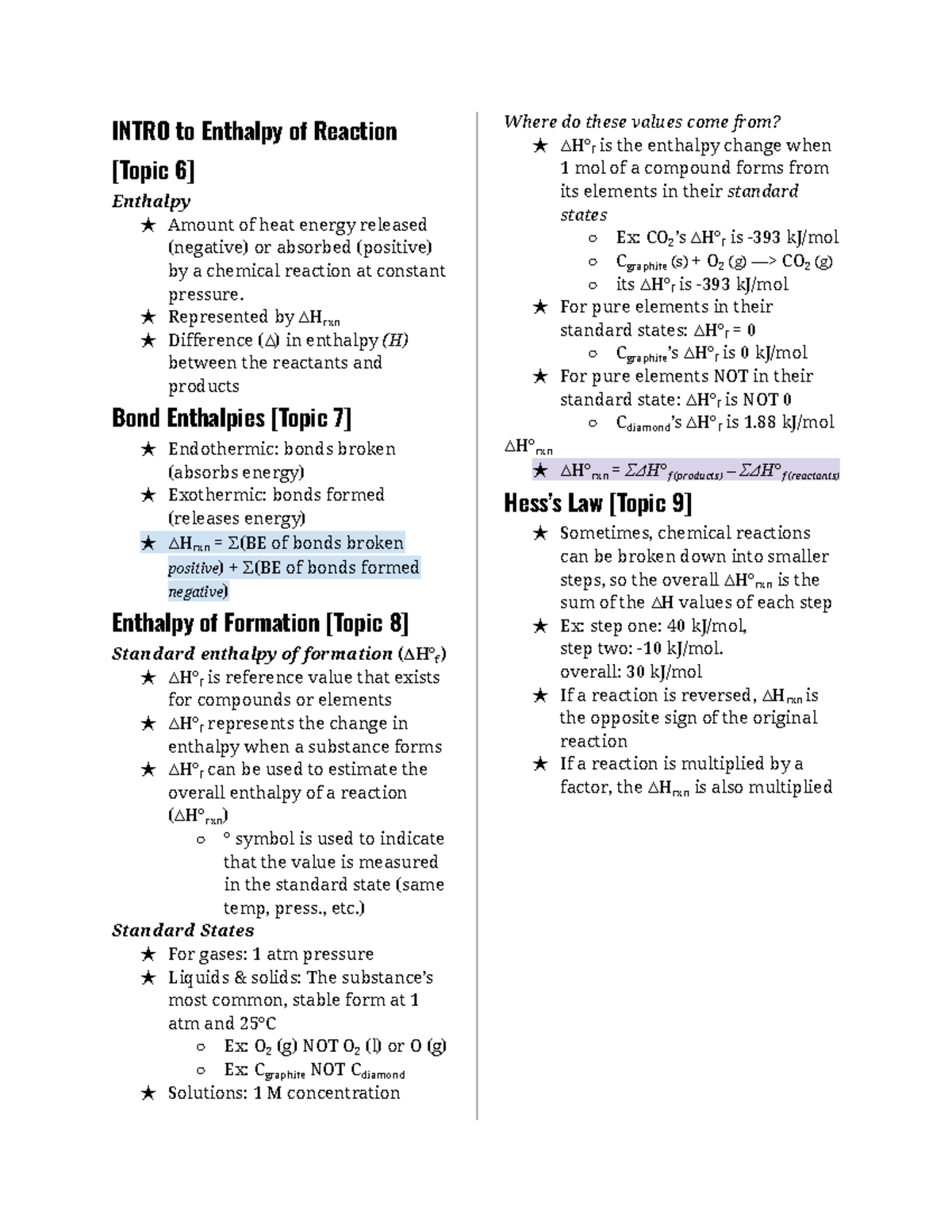 Unit 6 AP CHEM: Detailed Notes on Enthalpy and Related Topics - Studocu