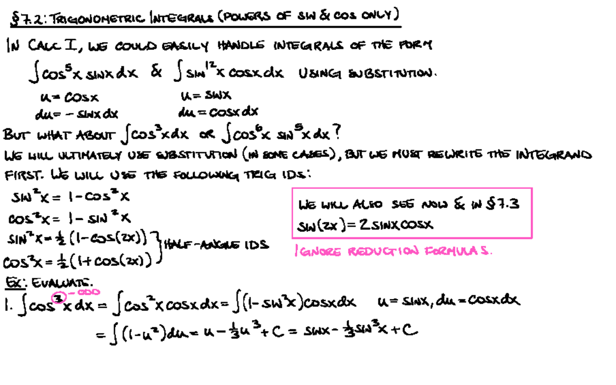 CALC I: Trigonometric Integrals Lecture Notes - Studocu